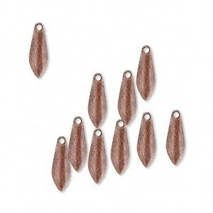 Подвеска, 11х4мм, капелька, базовый материал - латунь, медное покрытие, 2 шт.