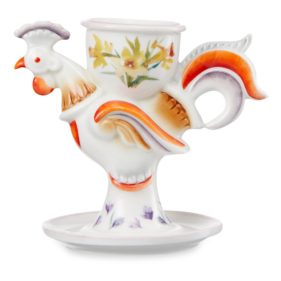 Подставка под яйцо АМК Петух 10х10х12 см, фарфор твердый, разноцветная