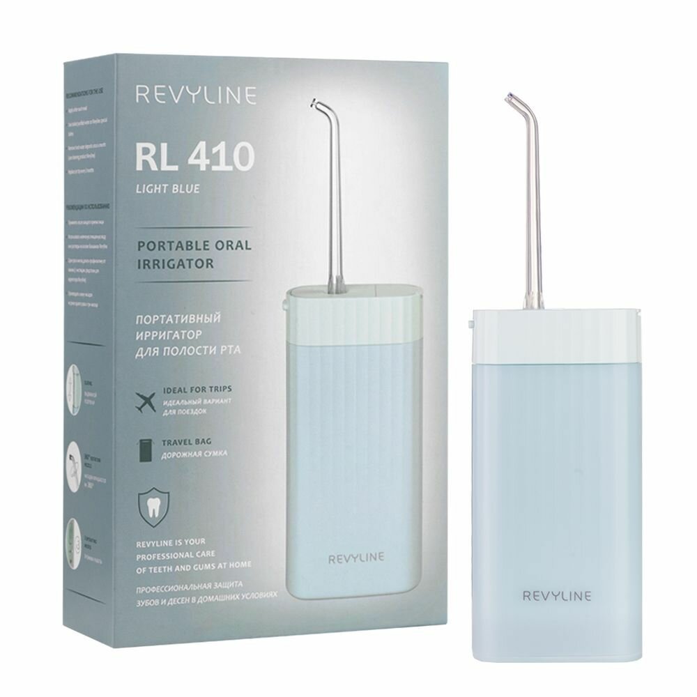 Ирригатор для полости рта Revyline RL 410 портативный, для зубов, голубой, карманный, мини, для брекетов, для женщин, для мужчин