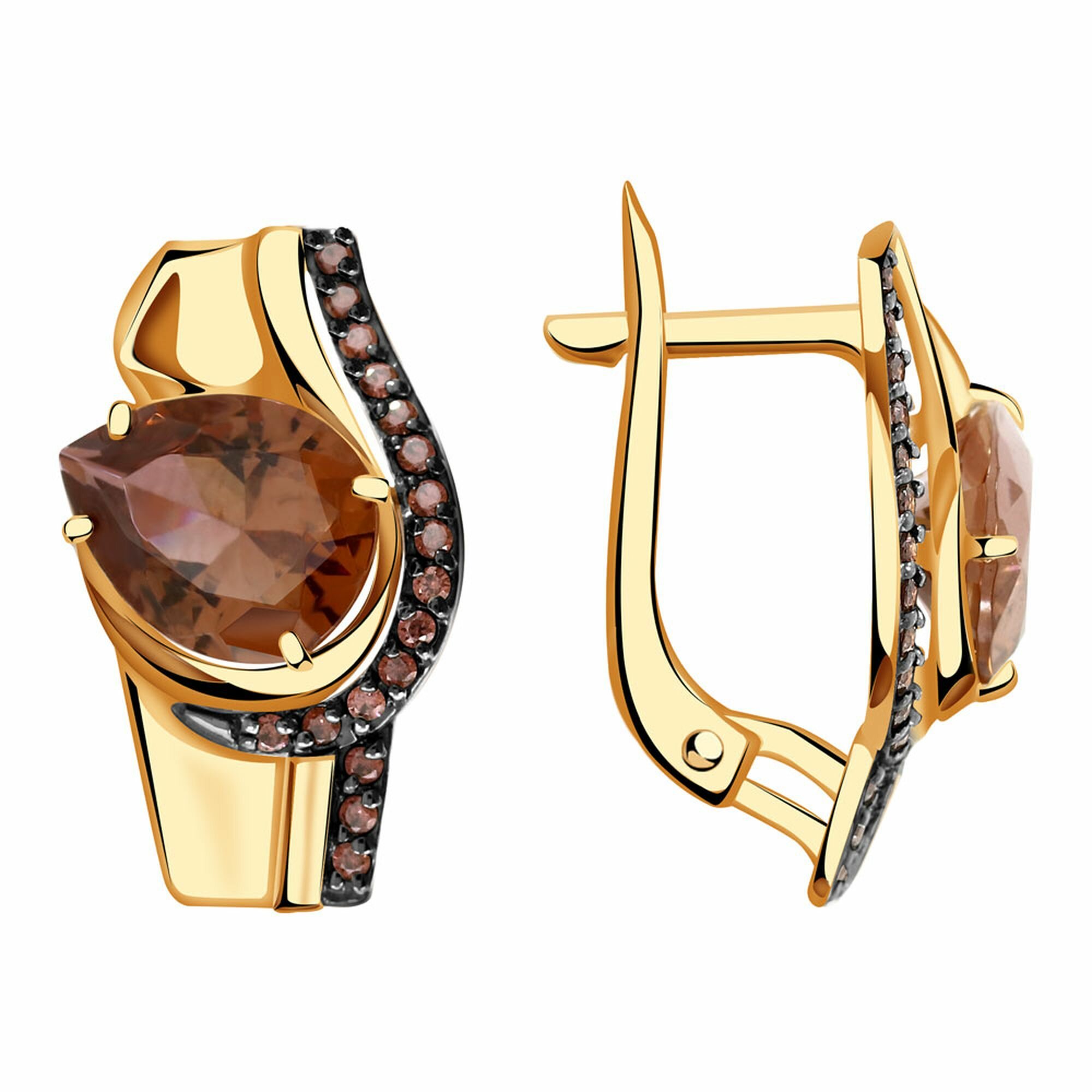 Серьги, красное золото, 585 проба, фианит, родолит