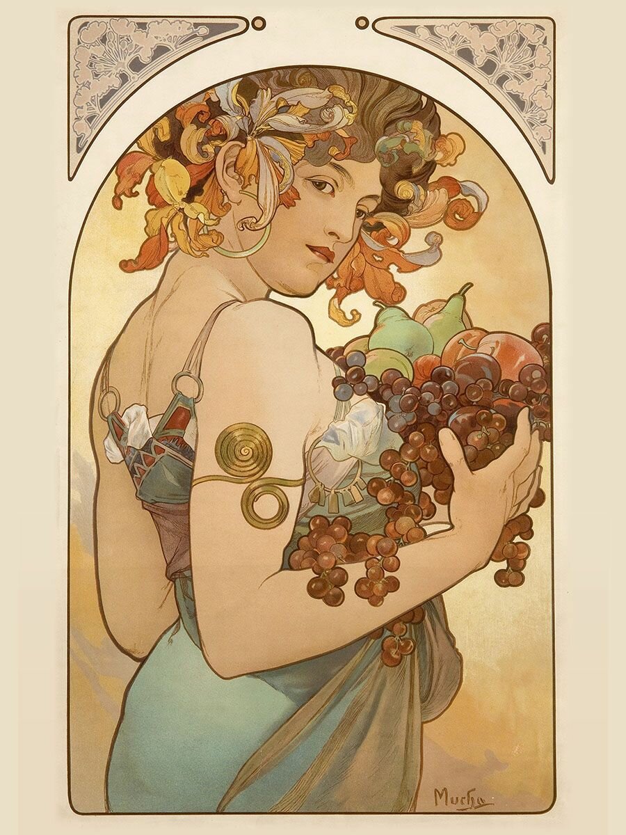 Постер А3. Альфонс Муха. Фрукты.