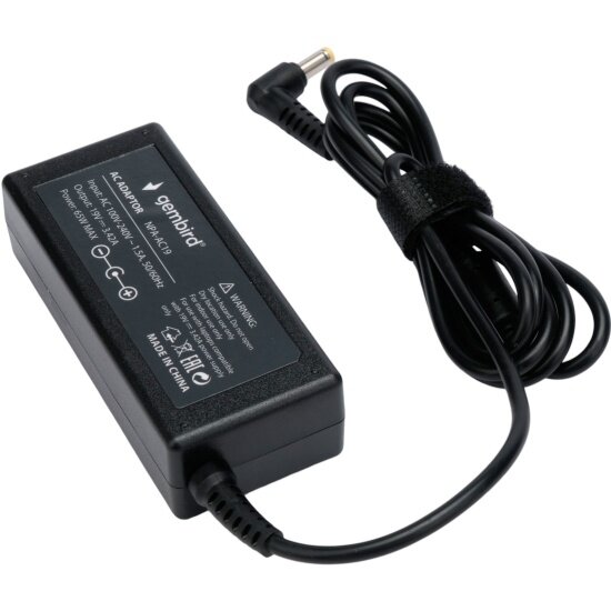 Блок питания Gembird NPA-AC19 для ноутбуков Asus, Toshiba 19В/3,42А, 65Вт, 1 штекер 5,5х2,5мм