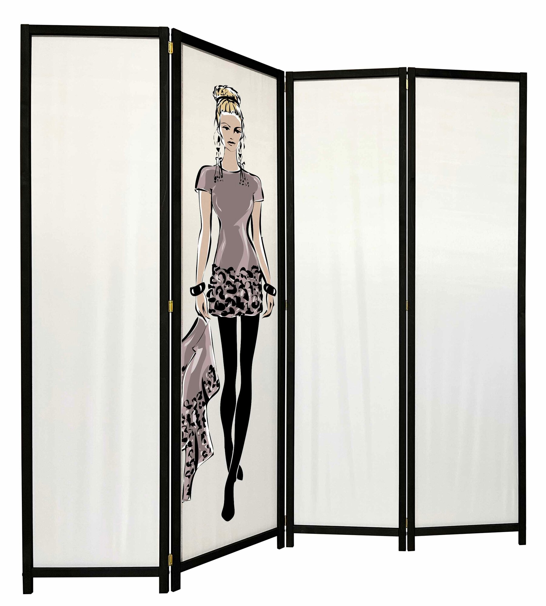 Ширма тканевая Фэшн 7 - 4 секции. Лёгкая стильная складная ширма в чёрном каркасе от бренда "ширмы. РФ". Высота 180см