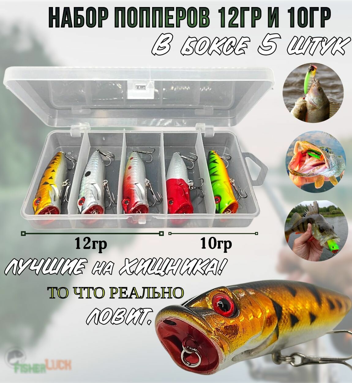 Воблеры (попперы) 5шт в боксе по 10гр 7см, набор для рыбалки на хищника