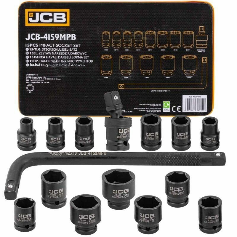 Набор головок ударных коротких 6-гр. 1/2',15 предметов JCB в ложементе