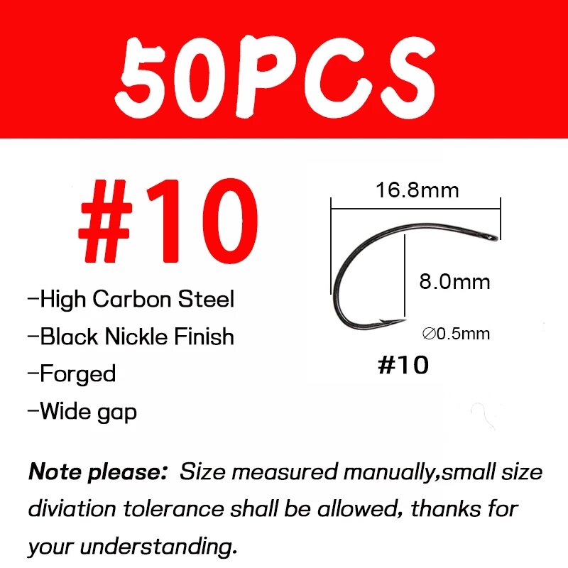 WIFREO Рыболовные крючки для нахлыста 50 шт. 50PCS size 10