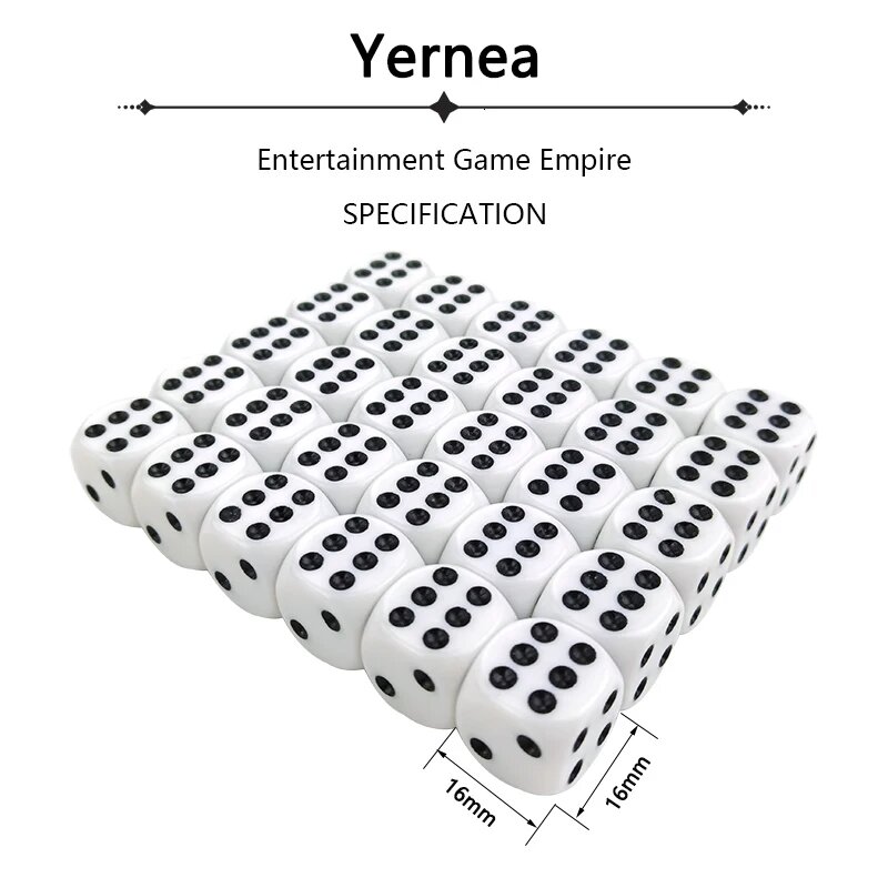 Yernea кубики D6 акриловые 16 мм белые и черные, 100шт