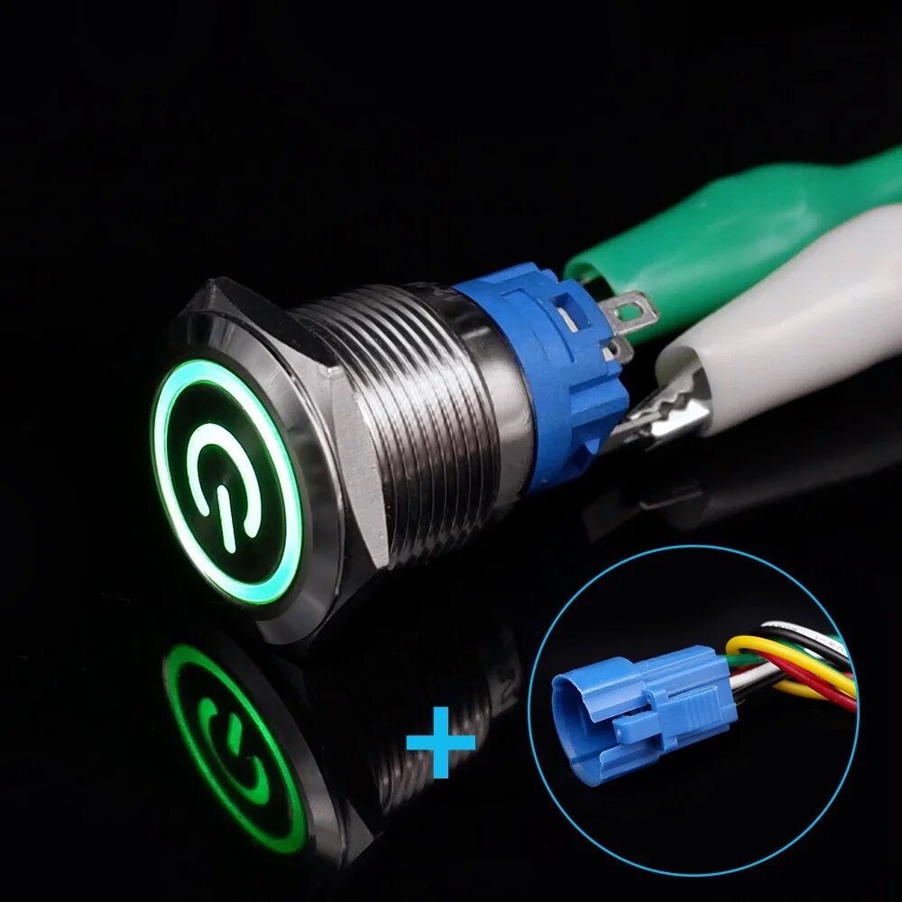 Кнопка 22 мм с подсветкой Power Port Green, 110-220V