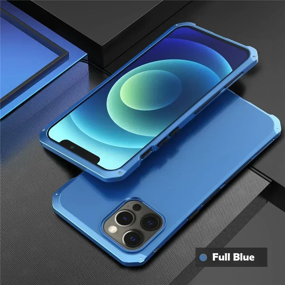 Противоударный металлический бронированный чехол для iPhone 11 Xs 12 13 14 Full Blue, For iPhone 15