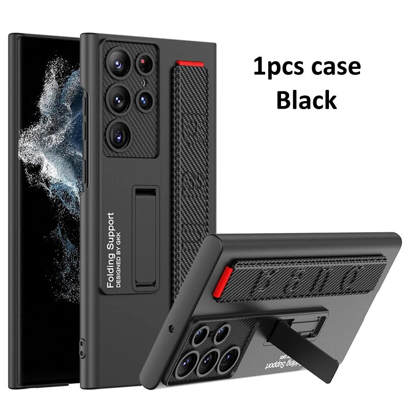 Чехол с ремешком на палец и ручкой для Samsung Galaxy S25 Ultra S22 S23 Plus Black, For S23 Ultra