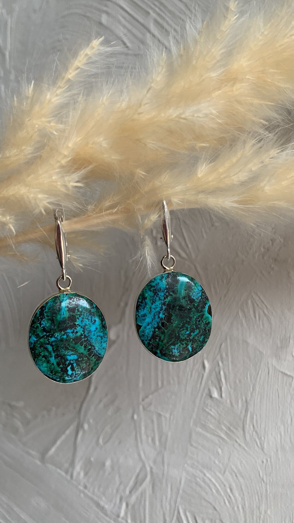 Серьги с подвесками True Stones, малахит, хризоколла