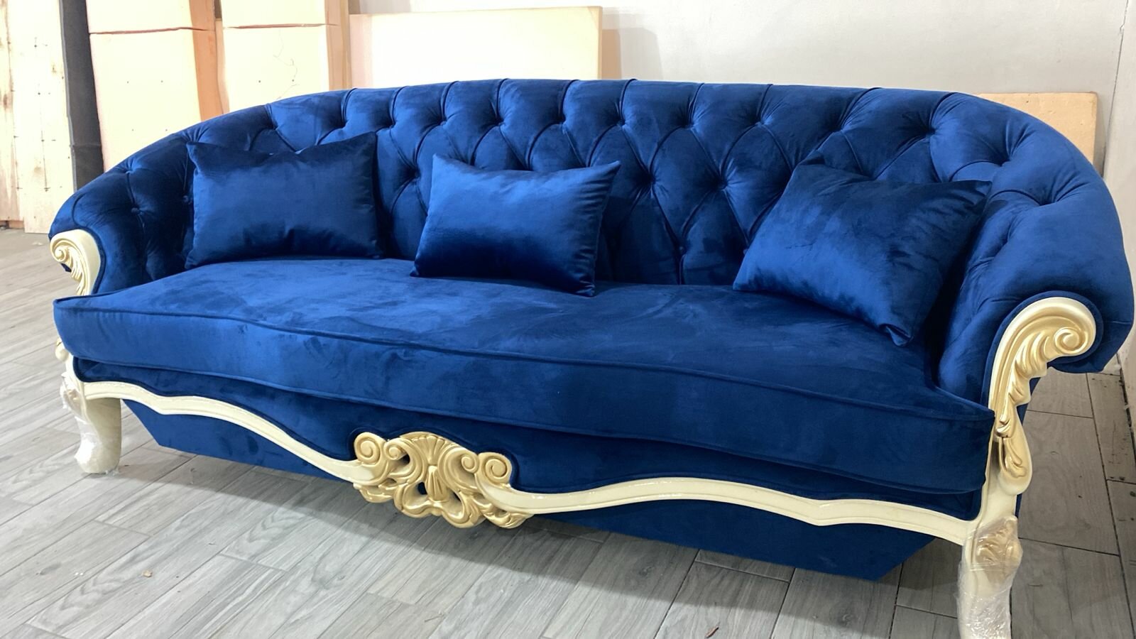 Диван Alba "Ассоль", прямой, с механизмом трансформации "французская раскладушка", синий, 250 x 110 x 85 см