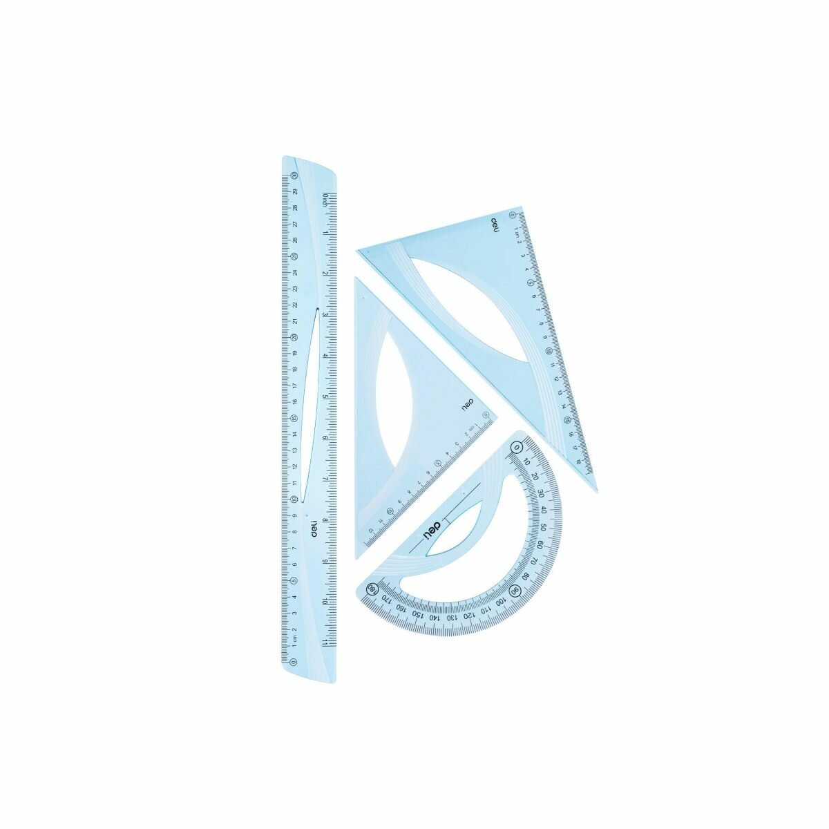 Набор чертежный Deli EH13 (линейка 30см, угольники 19 и 13см, транспортир 12см) голубой