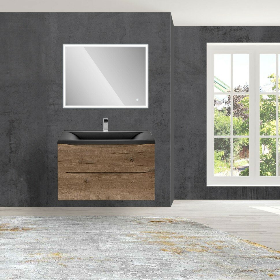 База под раковину Миа (Mia) 750 подвесная, 2 выкатных ящика микролифт, Винтажный дуб (V.Oak)