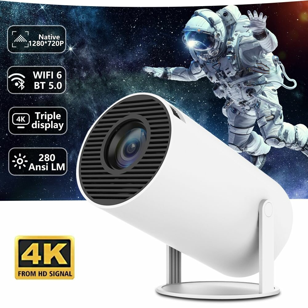 HY300 MAX Самый большой проектор высокой четкости портативный 4K 1280x720p Android 11 Wifi6 280Ansi LED видео домашний кинотеатр мобильный телефон