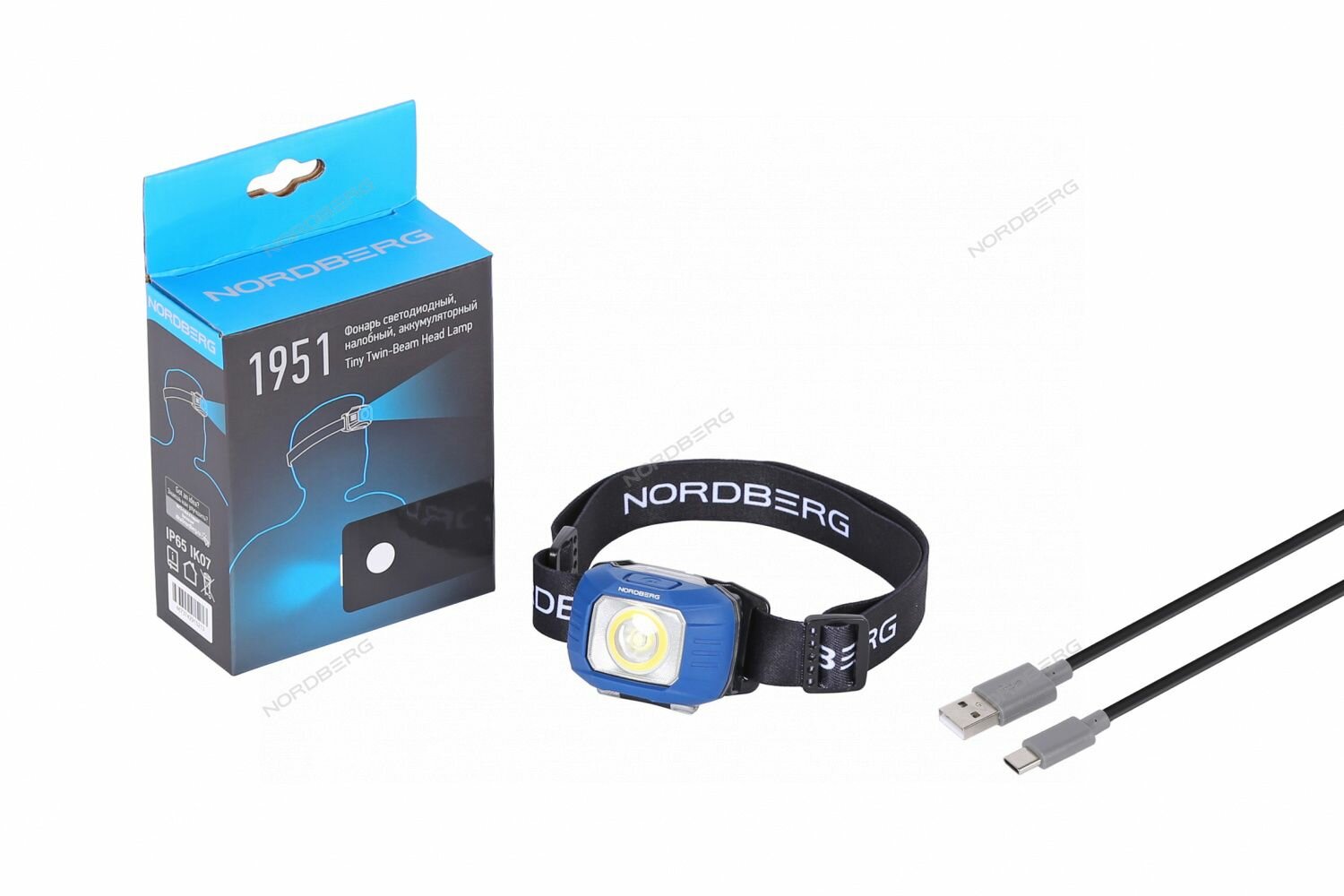 Фонарь Nordberg 1951, налобный, светодиодный, аккумуляторный, IP65