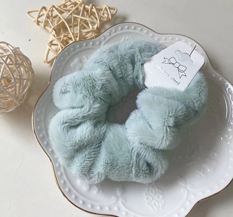 3шт. Пушистые резинки для волос Light Green