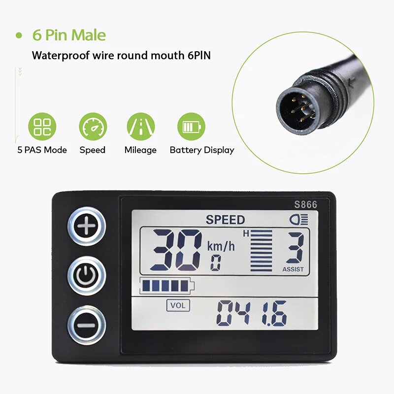 S866 Дисплей для электрического велосипеда, цифровой кабель, умный велосипедный компьютер, велосипедный спидометр, водонепроницаемый дорожный Mtb, велосипедный одометр