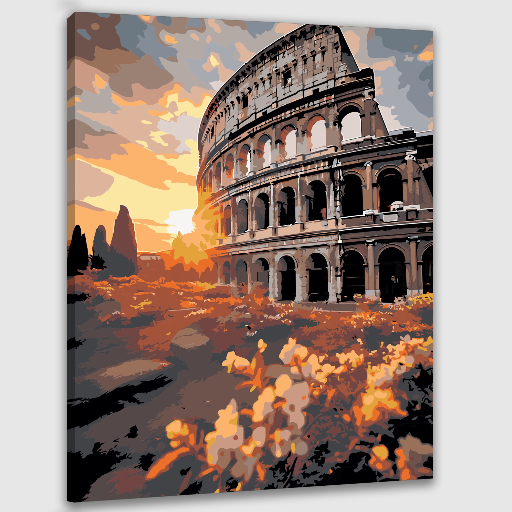 Картина по номерам 40x50 см, Колизей, римский, закат, амфитеатр, золотистый свет, величие, неподвластная времени кра