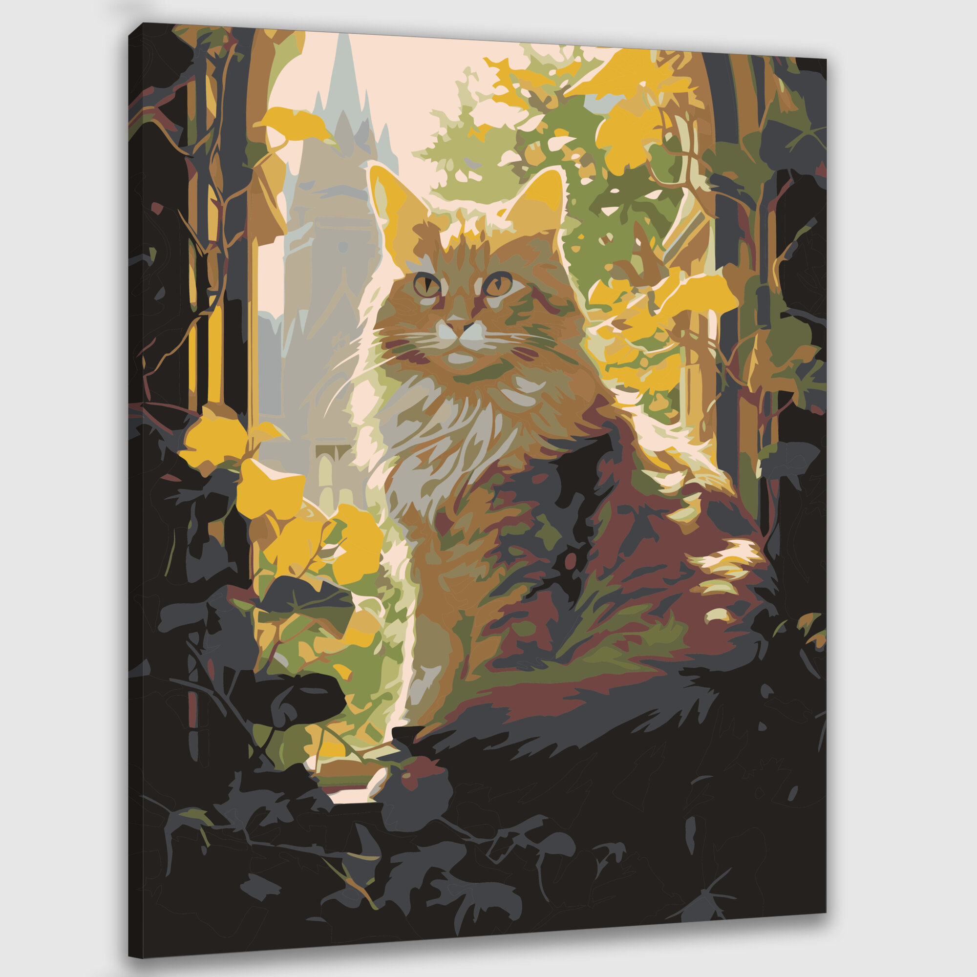 Картина по номерам 40x50 см, картина, масло, царственный кот, элегантный дом, викторианский стиль, архитектурные детали