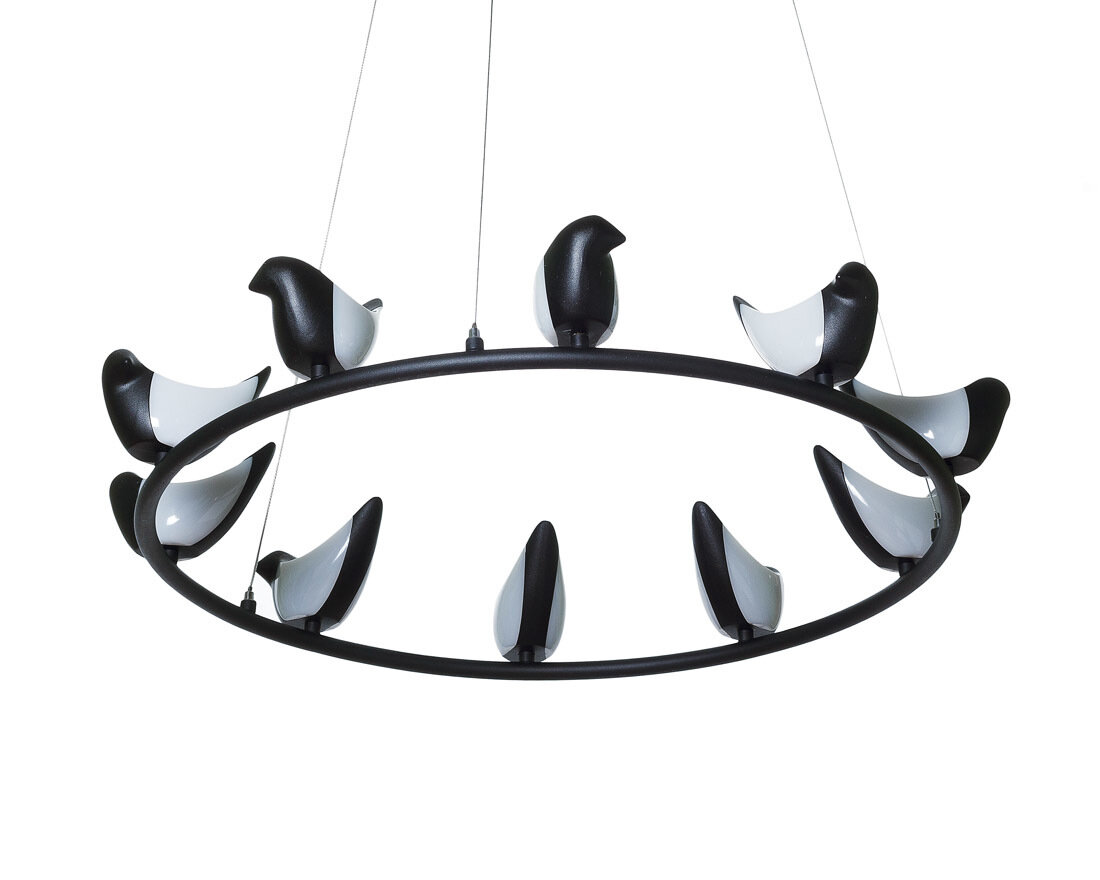 Люстра подвесная круглая 62 см LED 50 Вт Creative Bird Chandelier 10R черный Blesslight