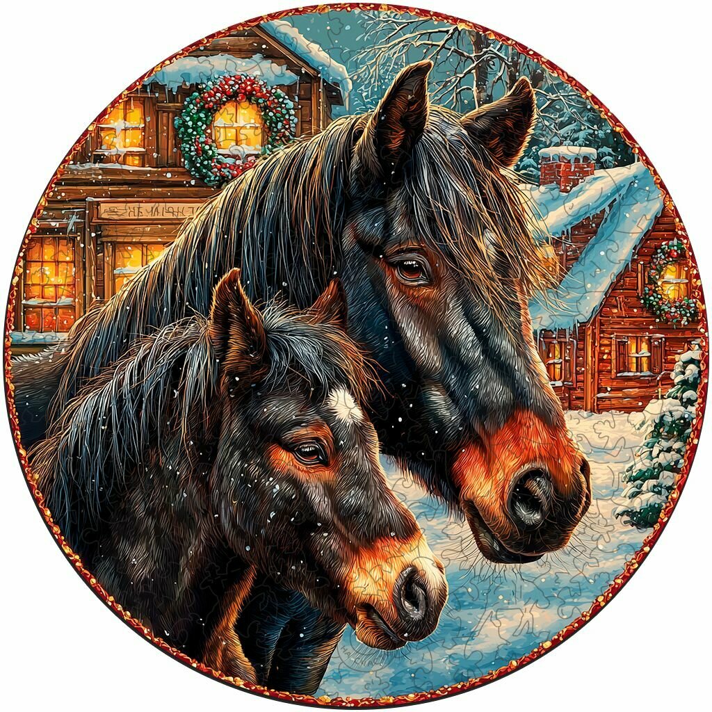 Деревянный пазл BoberBox "Деревенские лошади", подарок 2026 год