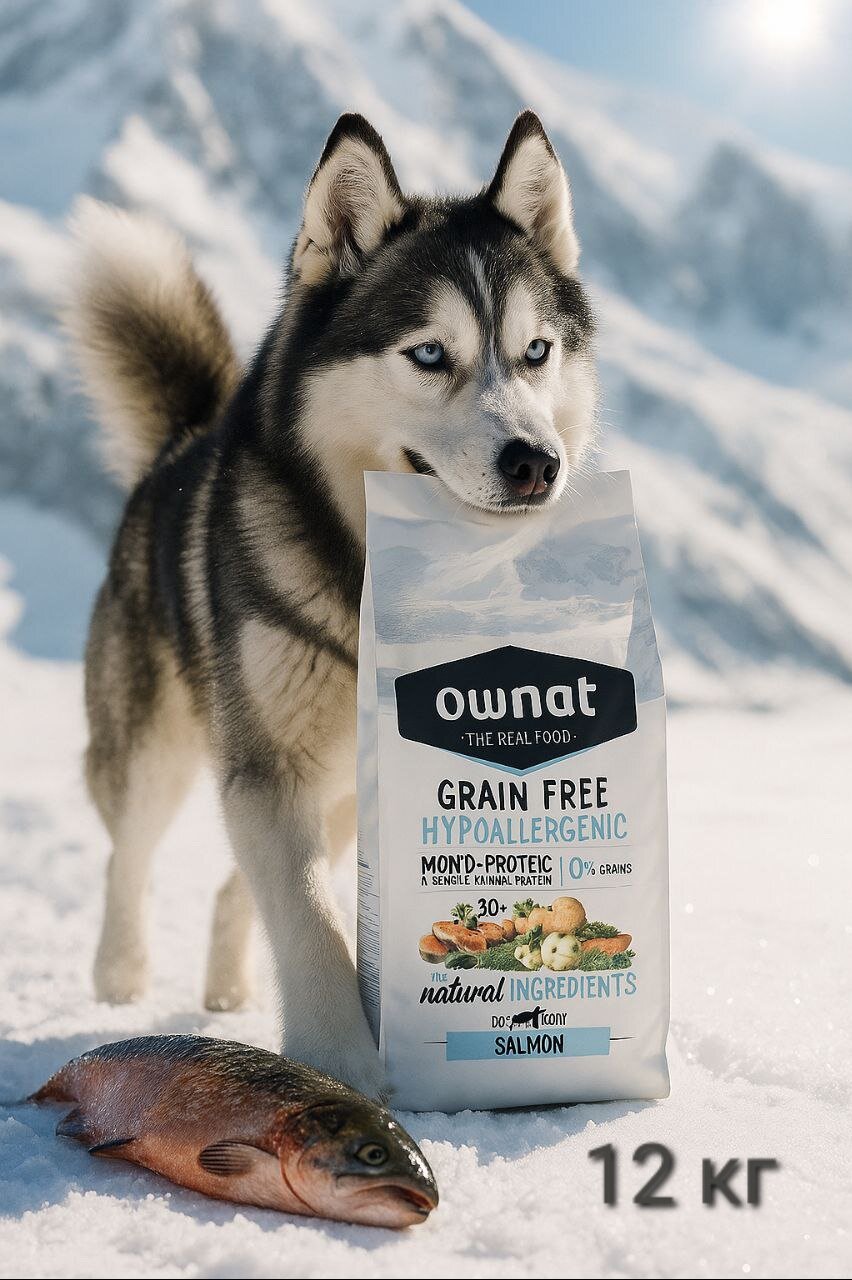 Ownat Grain Free Hypoallergenic Корм сухой гипоаллергенный для собак с лососем, 12 кг