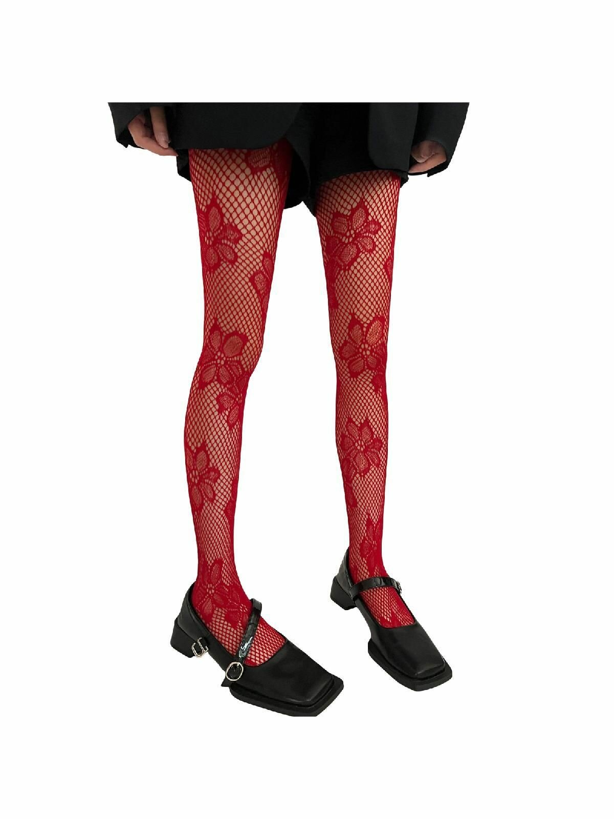 Ажурные колготки с цветочным узором, Бургундский