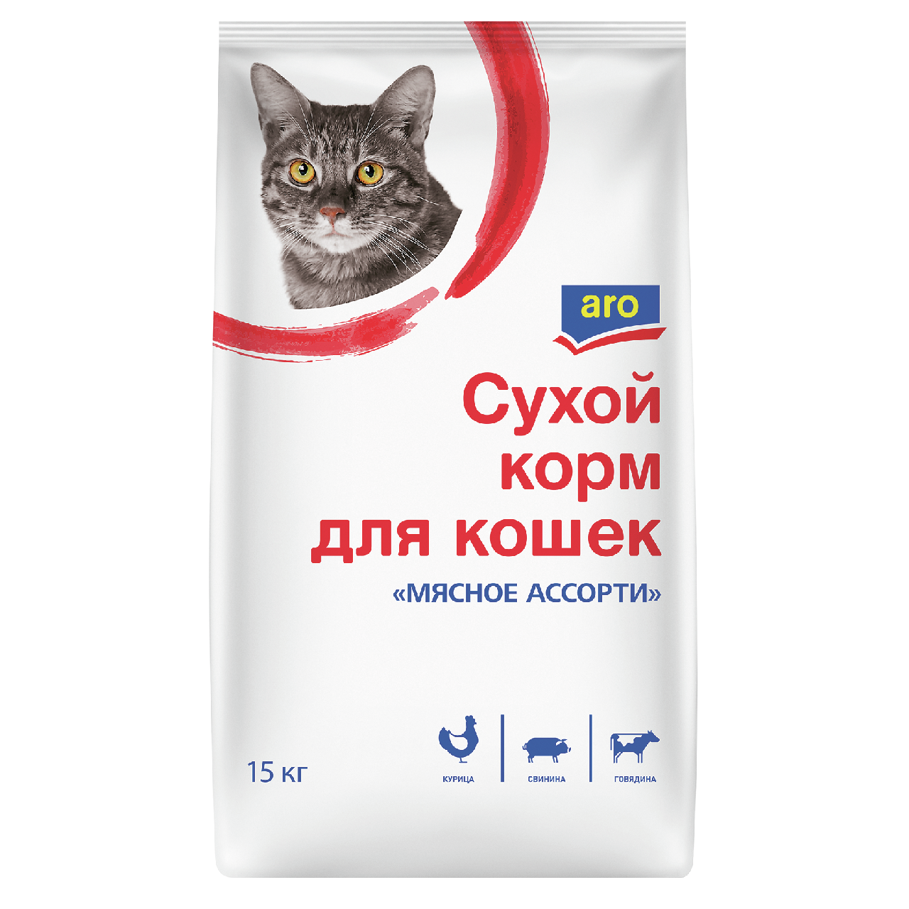 Сухой корм ARO мясное ассорти для кошек 15 кг