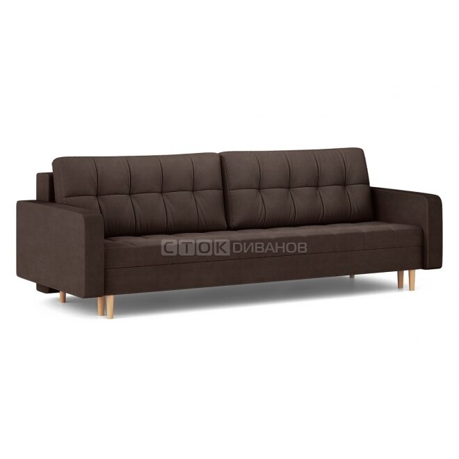 Диван Сток Диванов Бали, шоколадный велюр, 235 см, механизм еврокнижка, на ножках