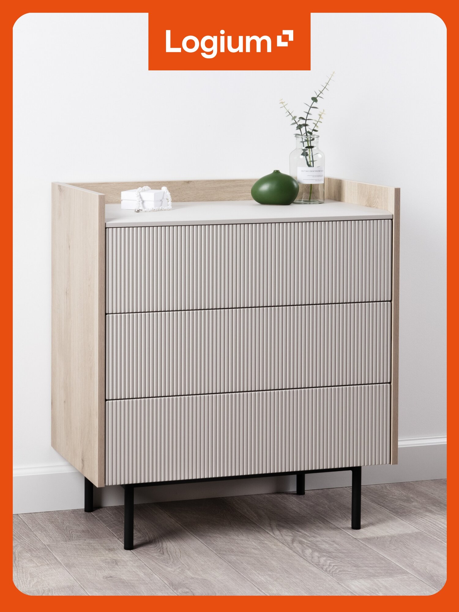 Комод для вещей бежевый с ящиками на ножках Наоми, 70 х 36,5 х 76,8см, 16.243.03, Дуб Белый exclusive, Моно керамика