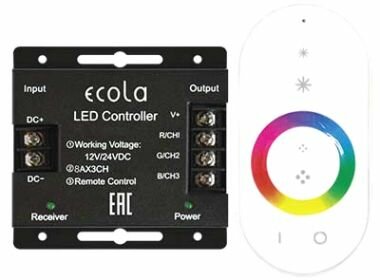 Ecola Контроллер 12V 288W(24V 576W) 24A RGB с белым кольцевым сенсорным радиопультом RFC24WESB