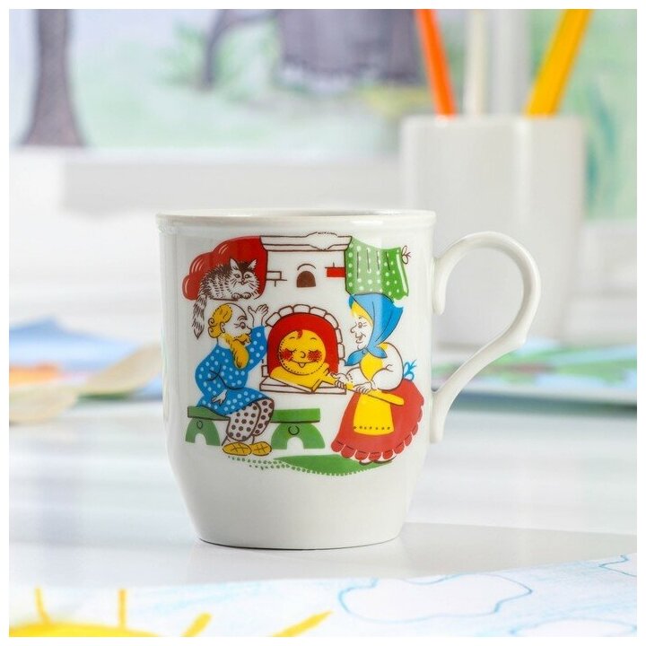 Кружка фарфоровая «Русское поле. Весёлый Колобок», 210 мл, d=7 см, рисунок микс, 1824930