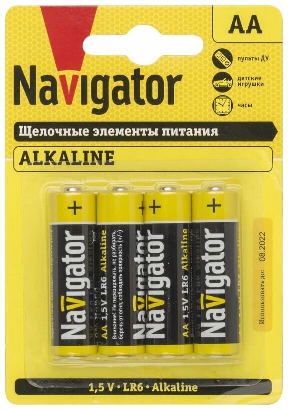 Элемент питания алкалиновый AA/LR6 61 463 NBT-NPE-LR6-BP4 (блист.4шт) Navigator 61463