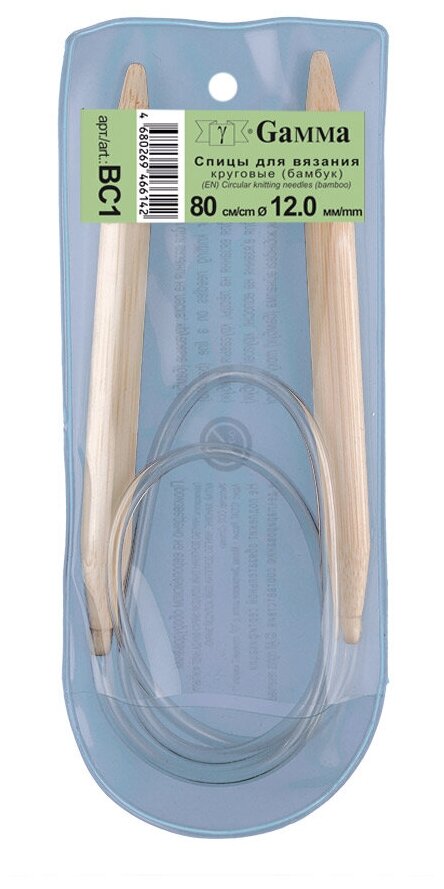 GAMMA BC1 бамбуковые круговые спицы d12 мм 80 см, 1 шт для вязания полотен.