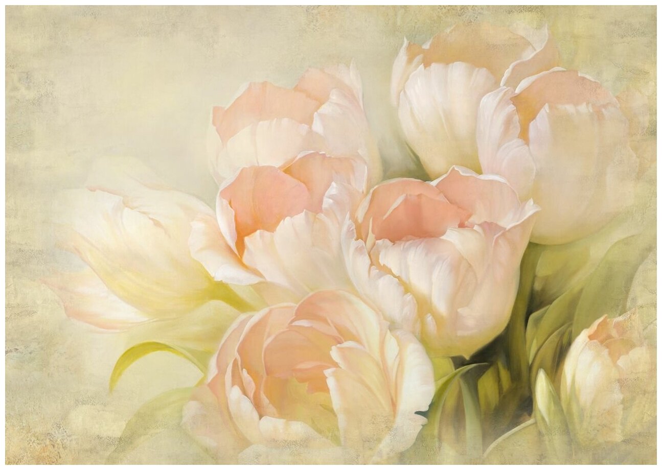 Фотообои Уютная стена "Винтажный букет тюльпанов" 380х270 см Виниловые Бесшовные (единым полотном)