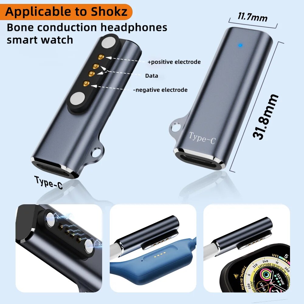 Магнитный адаптер Type-C 7,62 мм для Shokz, Color: Type-C to 762 4