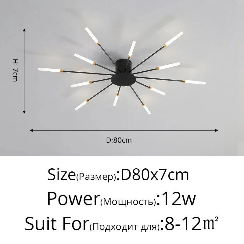 Современная потолочная люстра LED с 12 лампами, металл+стекло, площадь освещения 8-12 кв. м — фото 1