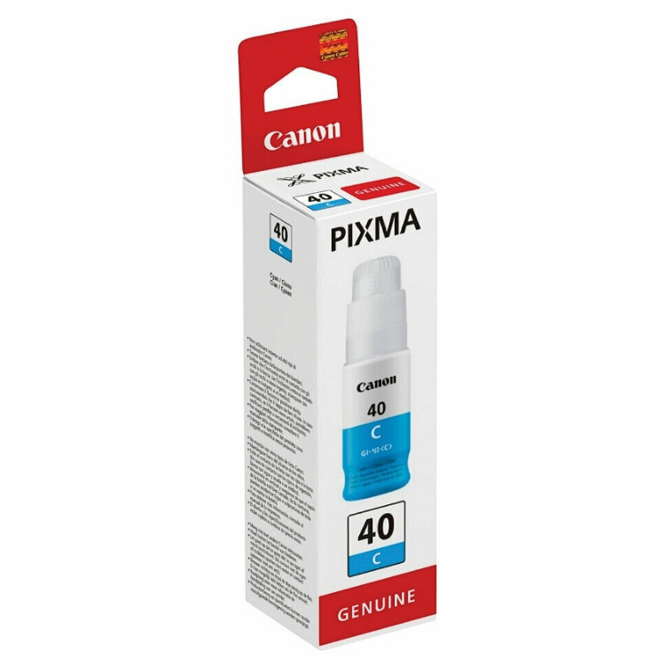 Чернила CANON (GI-40C) для СНПЧ Pixma G5040/G6040, голубые, ресурс 7700 страниц, оригинальные, 3400C001, 363616