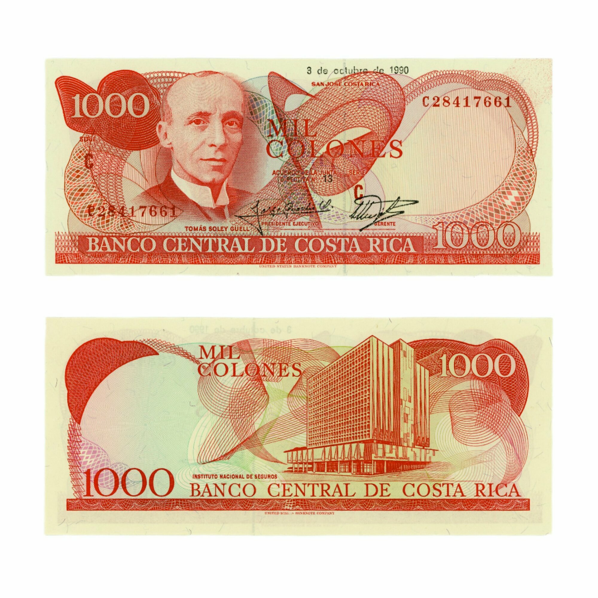 Банкнота Коста-Рика 1000 колонов 1990 год Uncirculated (UNC) Pick 259