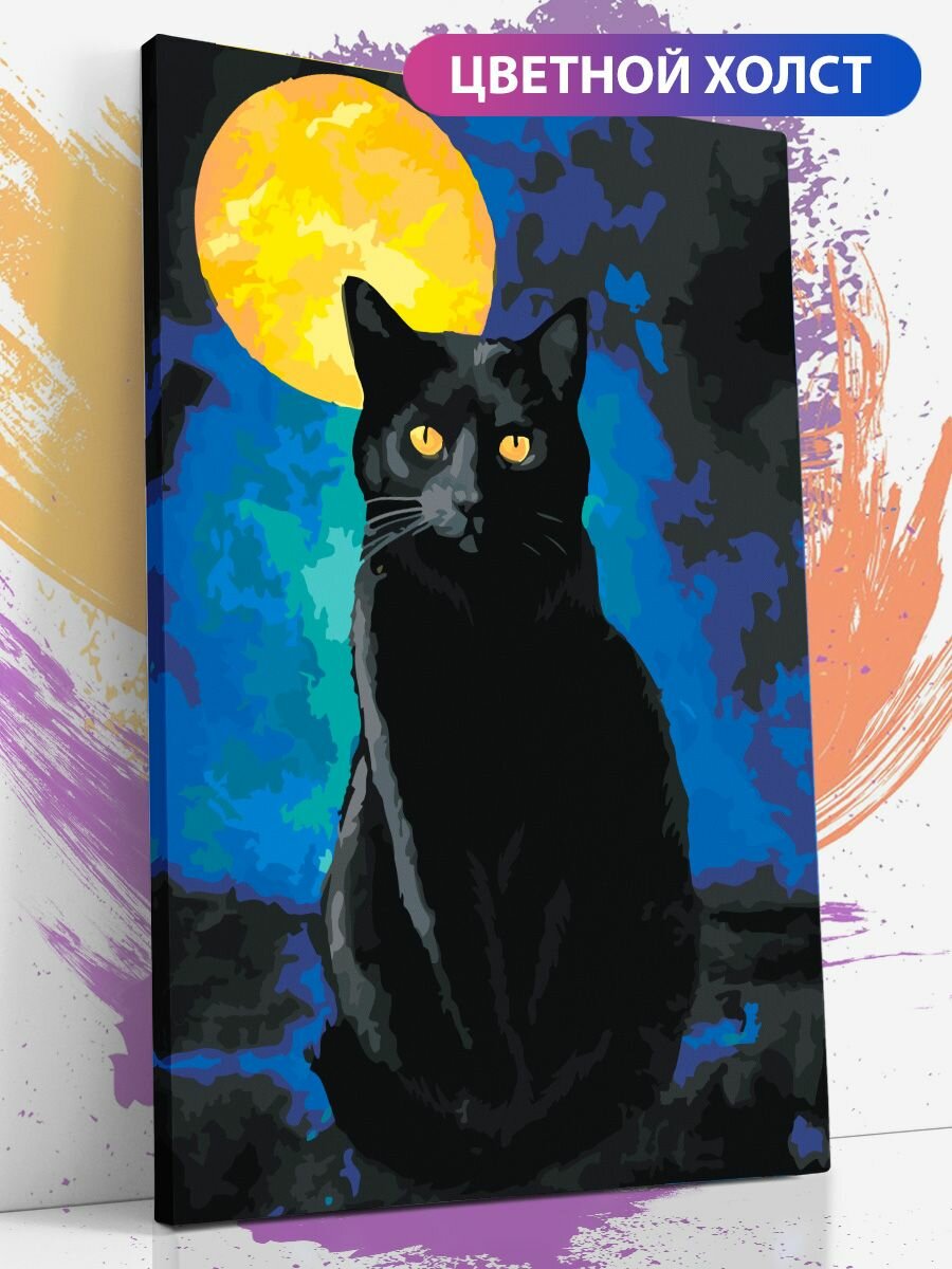 Картина по номерам на холсте с подрамником, "Черный кот под луной", 40х60 см