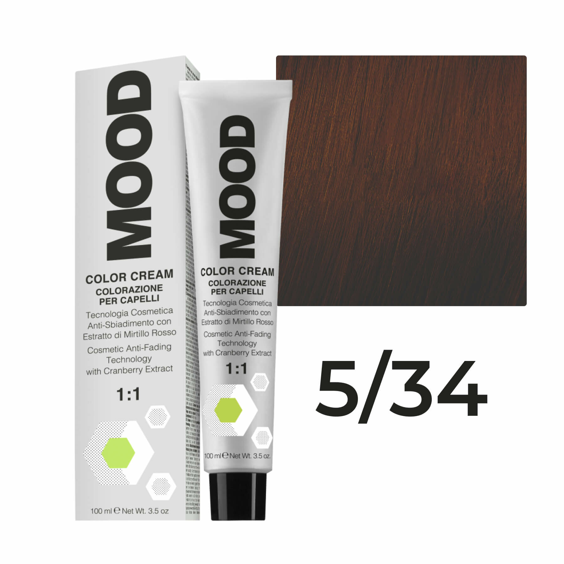 Краска для волос профессиональная Mood 5/34 Светлый каштановый Золотисто-медный 100 мл