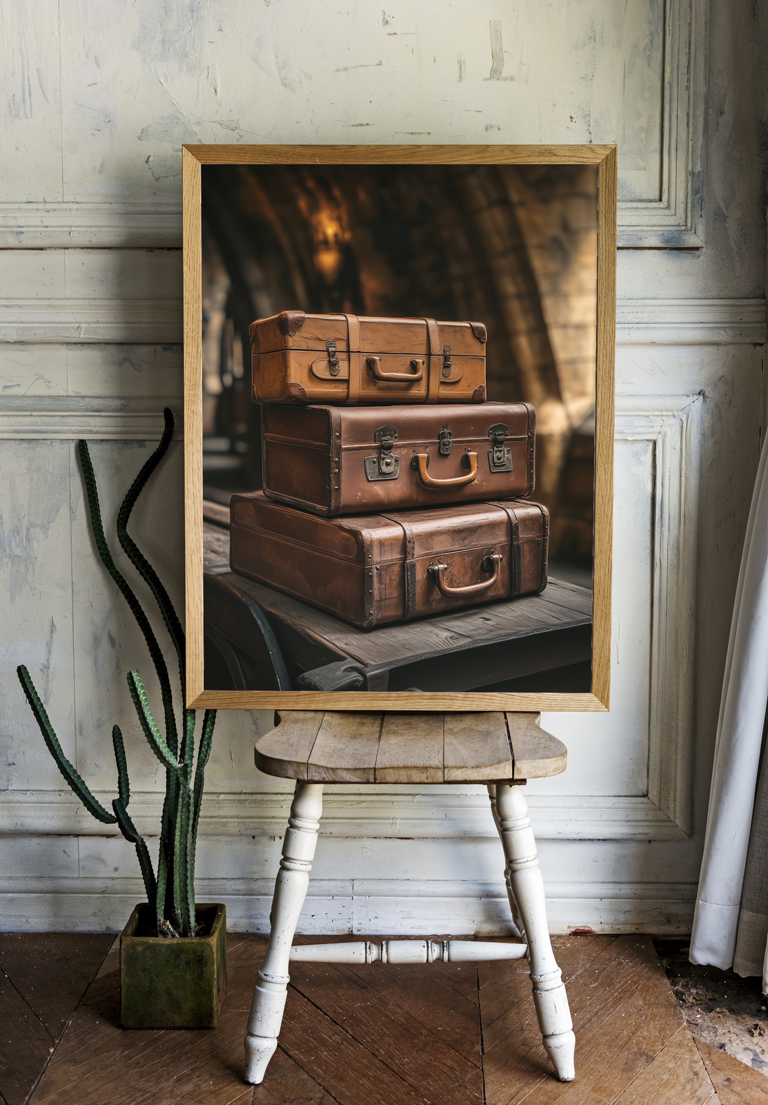 Постер "Винтажные чемоданы на вокзале" 40x50 см в подарочном тубусе