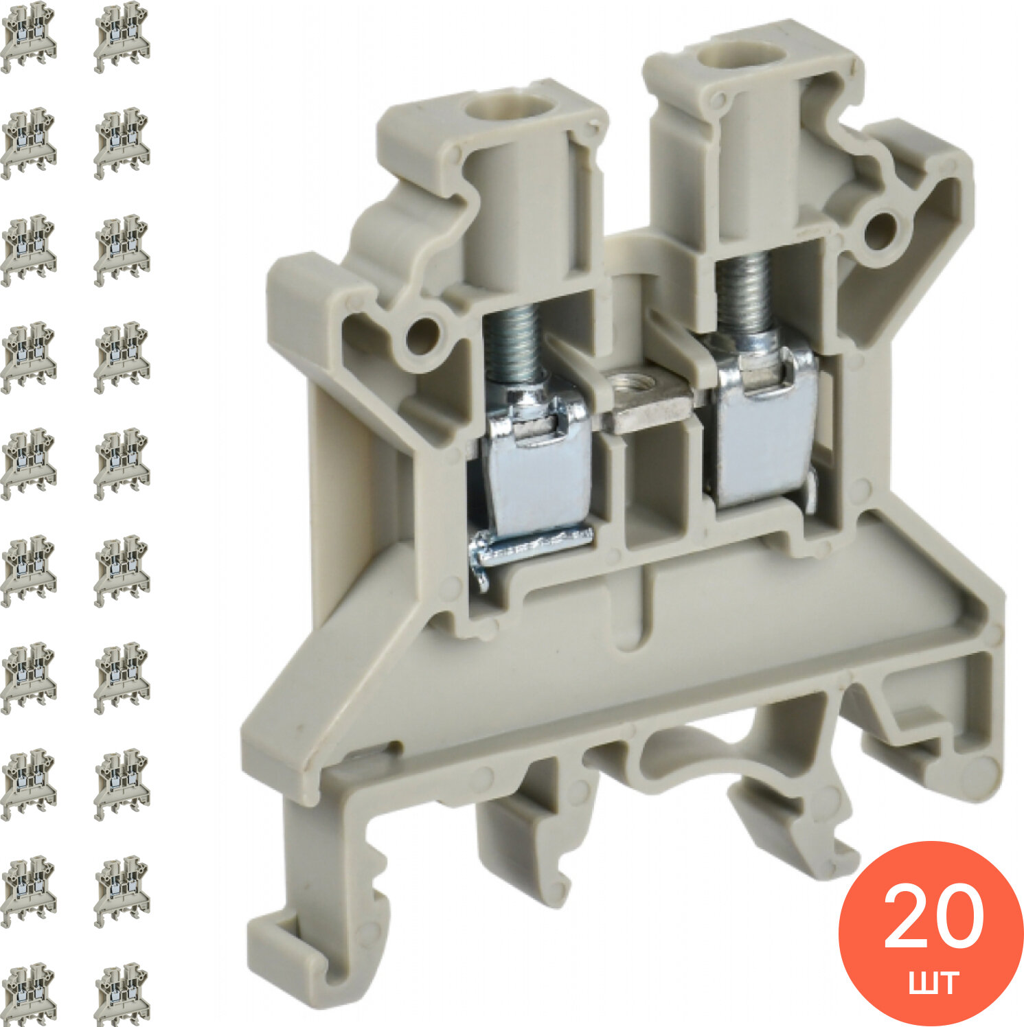 Клемма для проводов IEK / ИЭК CTS 4мм2 корпус огнеупорный пластик, серая, 43х6мм, 1шт. / зажим (комплект из 20 шт)