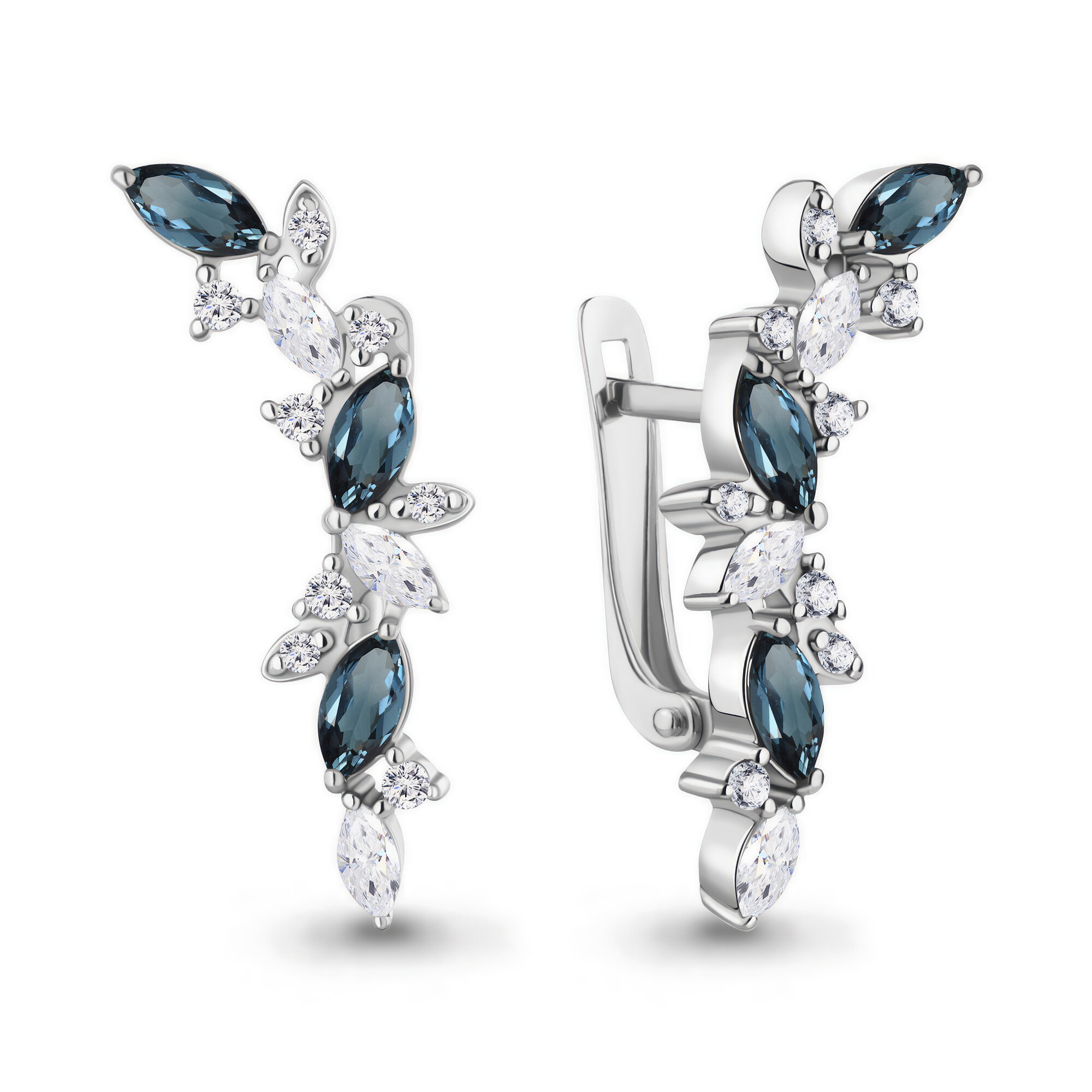 Серьги, серебро, 925 проба, родирование, Лондон топаз, фианит