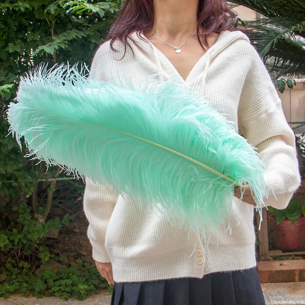Зеленые страусиные перья 10 шт, 15-60 см, Mint Green