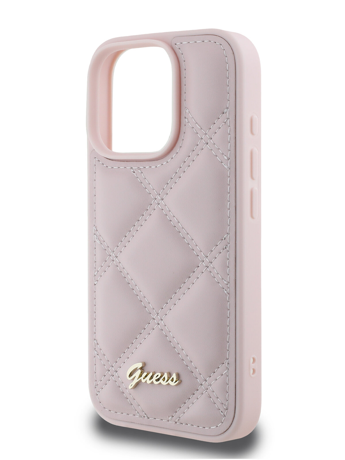 Guess для iPhone 16 Pro чехол PU Quilted with Script metal logo Hard Pink