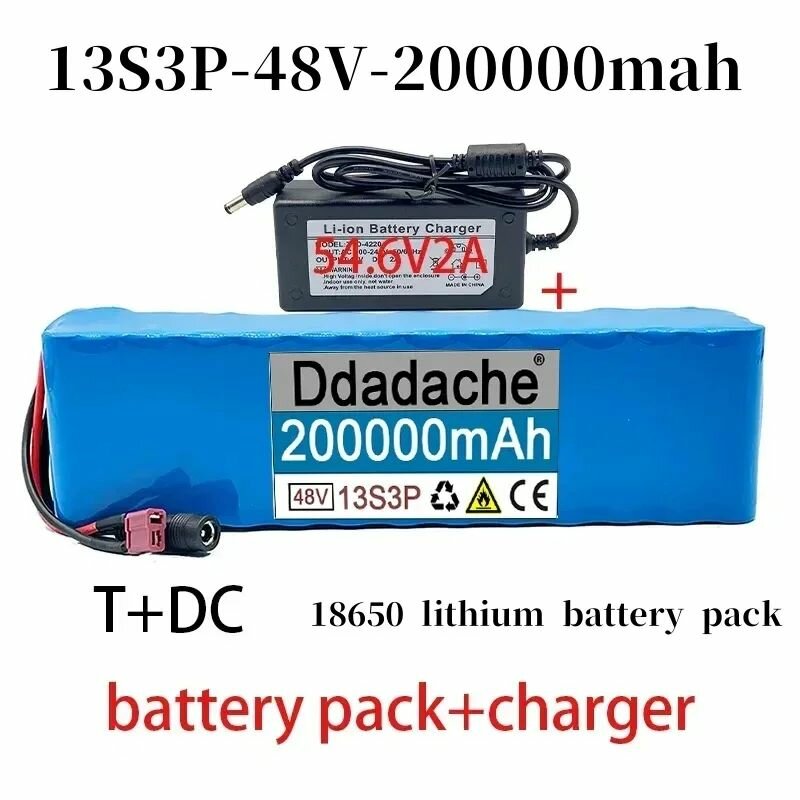 Новый литий - ионный аккумулятор 48V 200000 Mah 13S3P T + DC 200 Ah доступен для 48V электрических велосипедов и скутеров 18650.