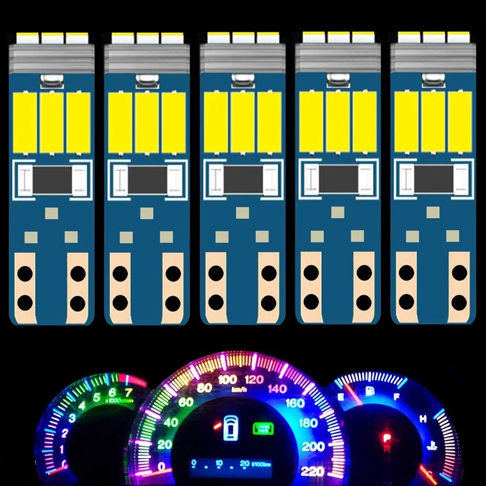 5 шт. T5 W3W светодиодные лампы, белый свет 12В
