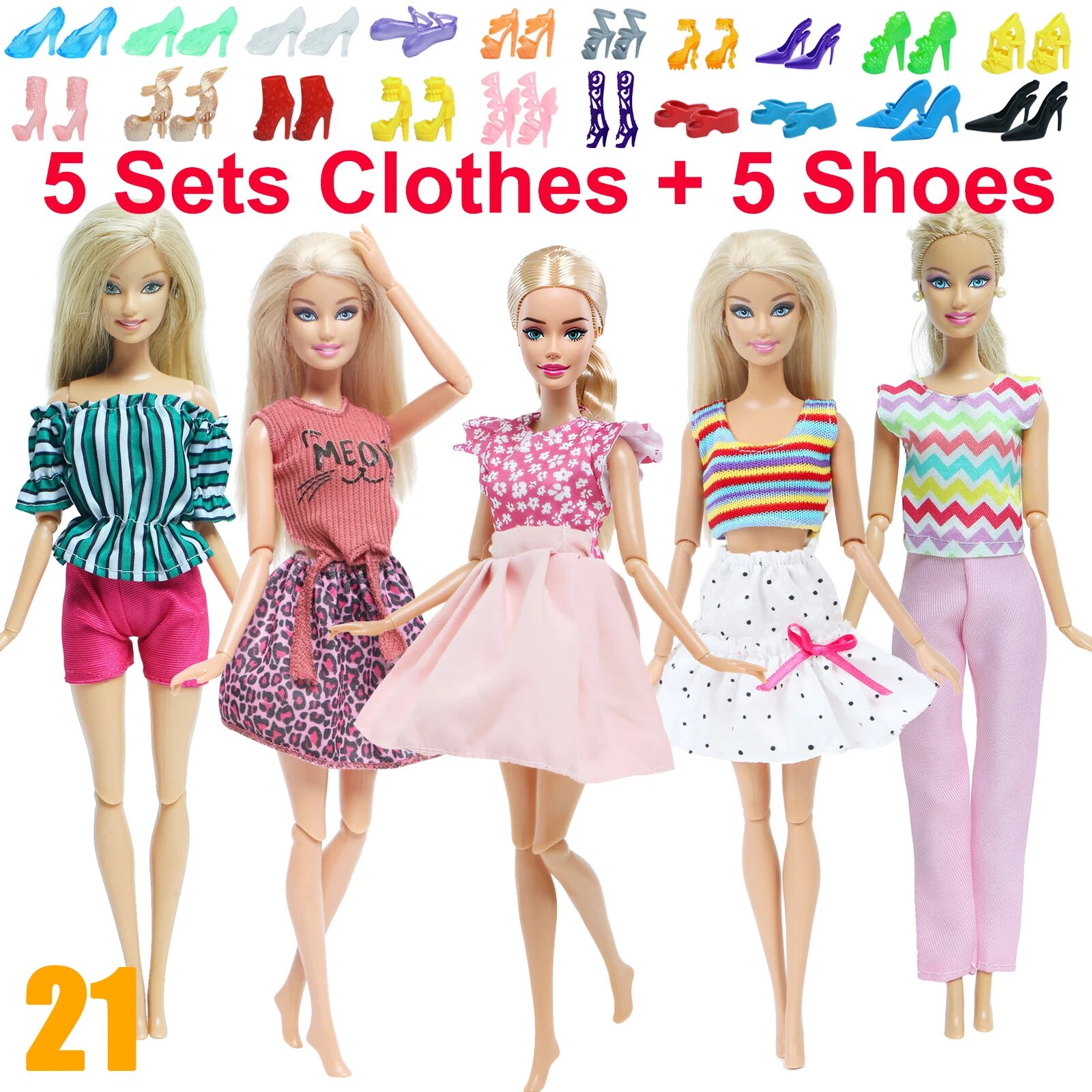 Набор одежды и обуви для кукол Barbie, 5 комплектов, розовый, 21
